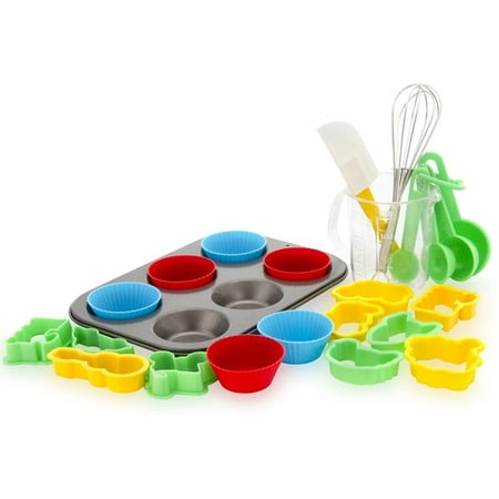 24-Piece Kids Baking Set by | Muffin Pan, 6 Silicone Cupcake Liners, 10 ...