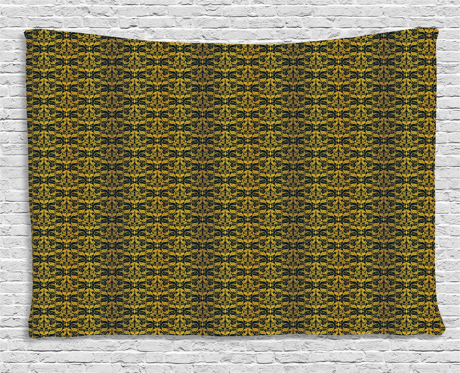 Yellow Damask Tapestry, Elaborated Pattern Illustration with Interlaced ...