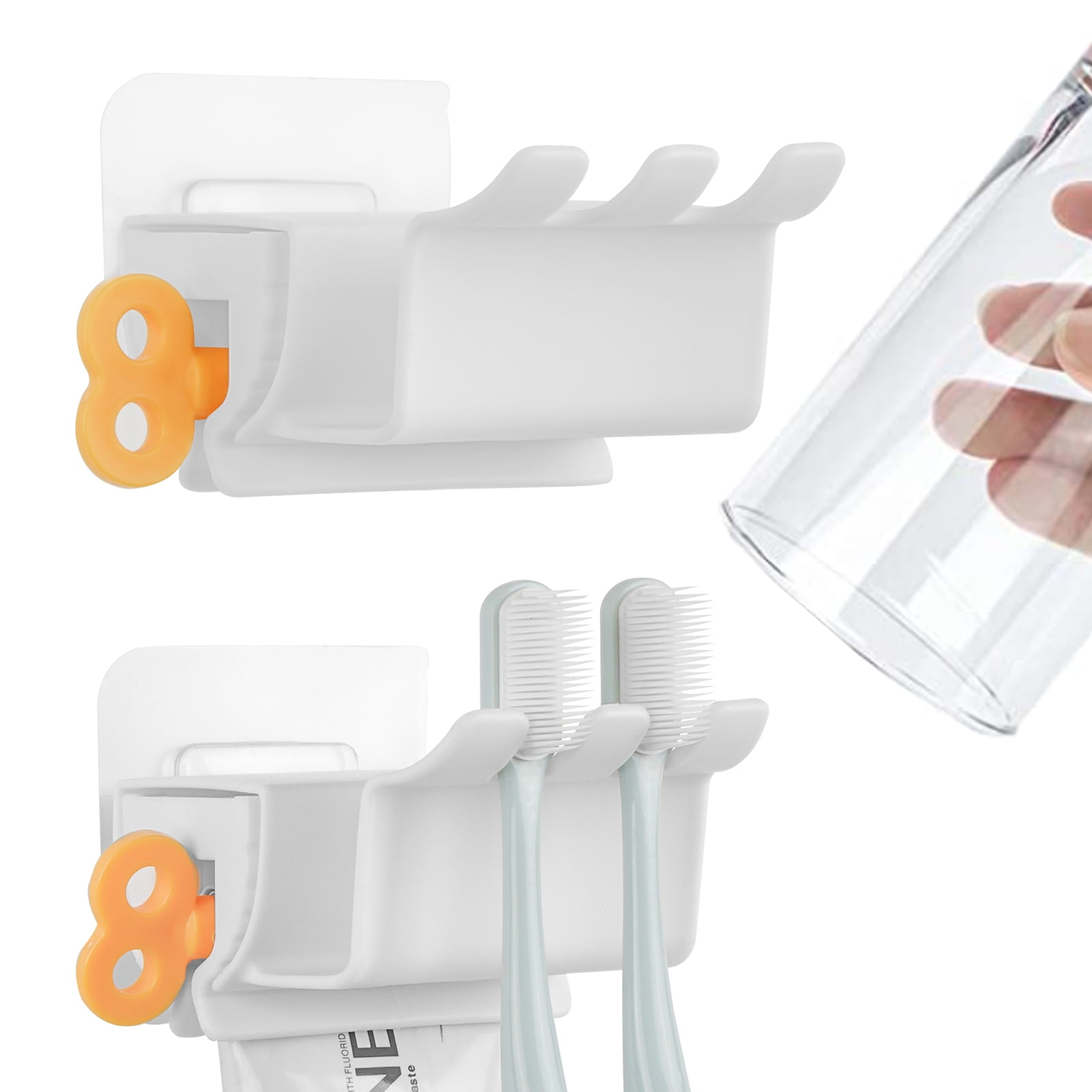 Linkidea 2 Pack Wall Mount Toothbrush Holder Toothpaste Dispenser ...