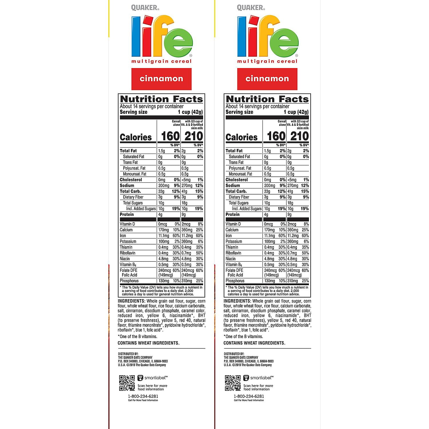 Life Cereal Cinnamon Nutrition Facts