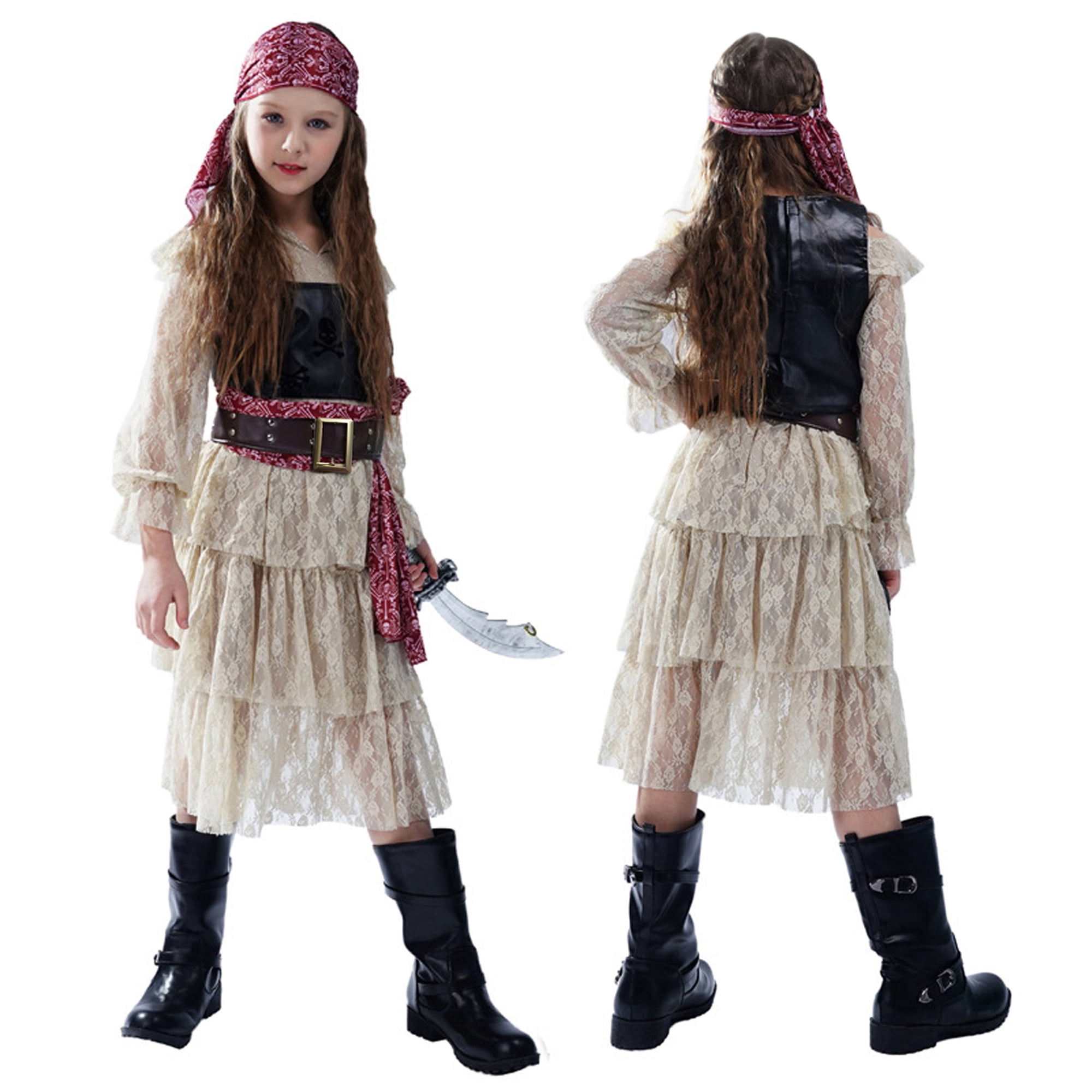 Click here for Sunsiom Kid Girl Pirate Costume Long Sleeve Lace M... prices