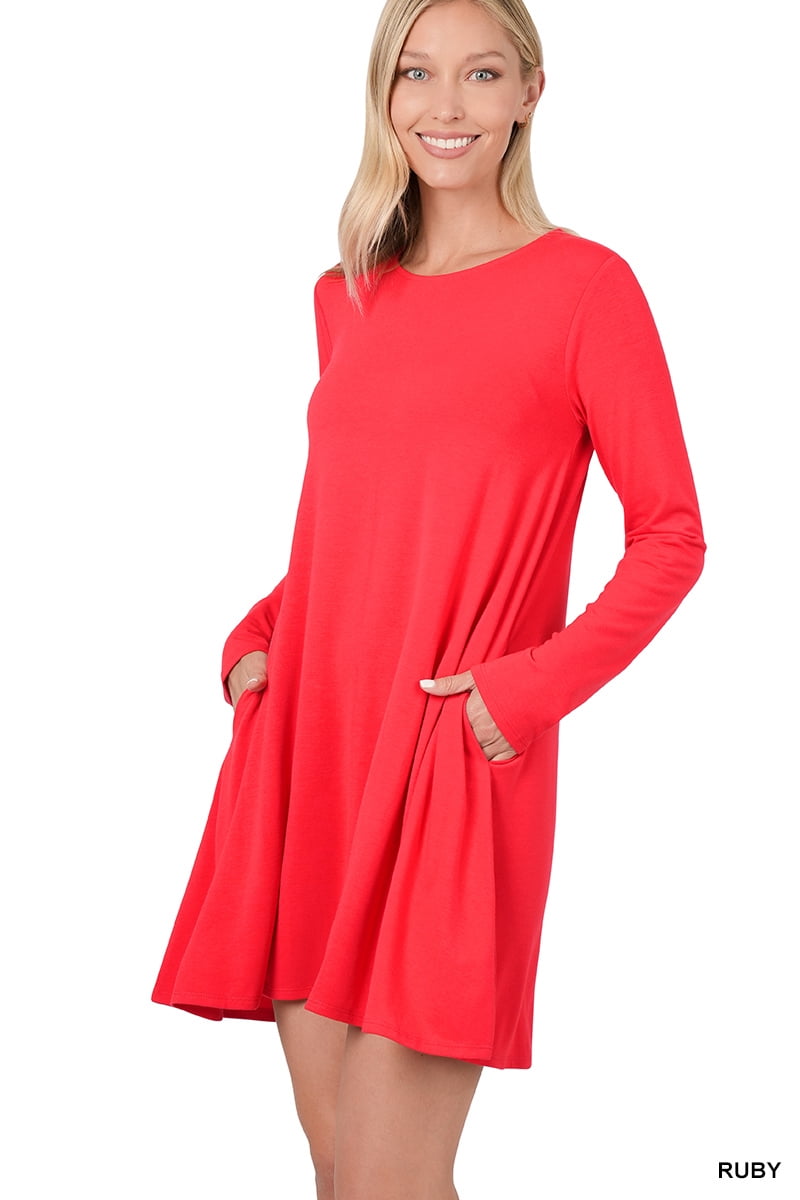 Zenana Women & Plus Long Sleeve Jersey Flared Tunic Top with Side ...