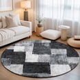Black Grey Patchwork 3FT Round Area Rugs Modern Abstract Black Grey ...