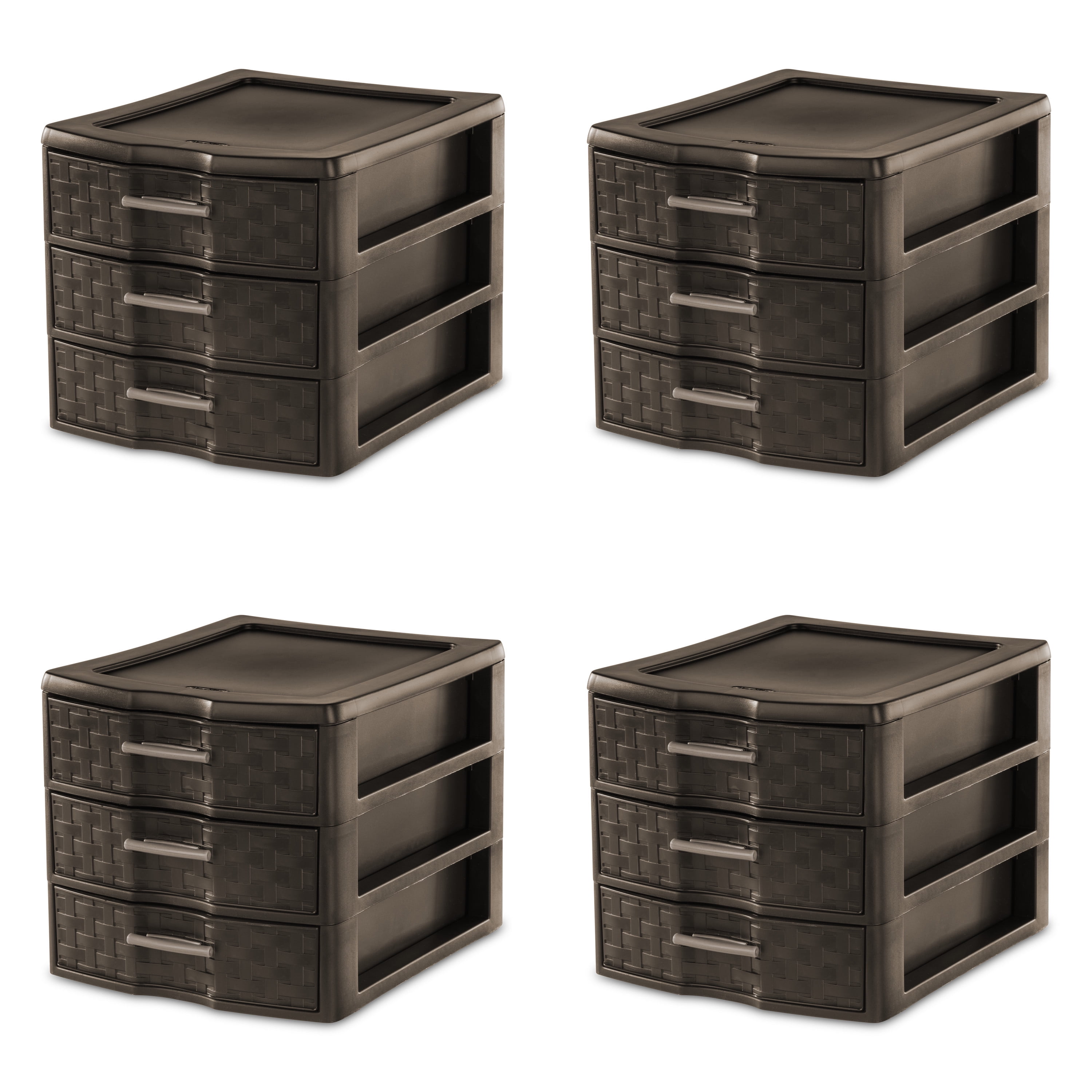 Sterilite Medium Weave 3 Drawer Unit Plastic, Espresso, Set of 4 ...