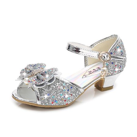 Princess Kids Leather Shoes For Girls Glitter Children High Heel Girls Shoes Butterfly Knot ...