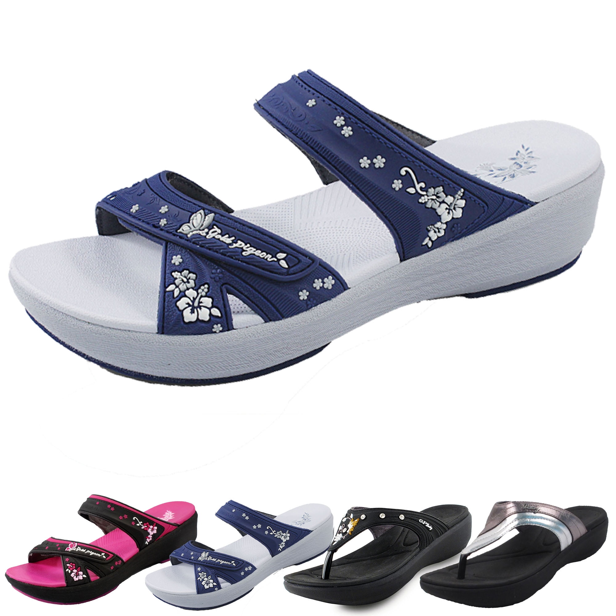Memory Foam Flatform Slide Sandals: 1577 Navy, EU35 (US Size 4 - 4.5 ...