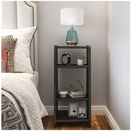 Bookshelf 4-Shelf Bookcase Trapezoid Wooden Bookshelf Display Shelf Bedroom Nightstand ...