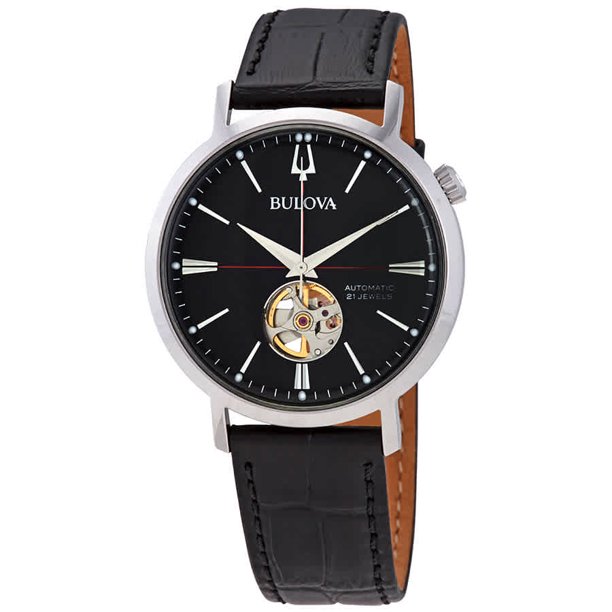 Black Dial Leather Strap Men's Watch 96A201 - Walmart.com