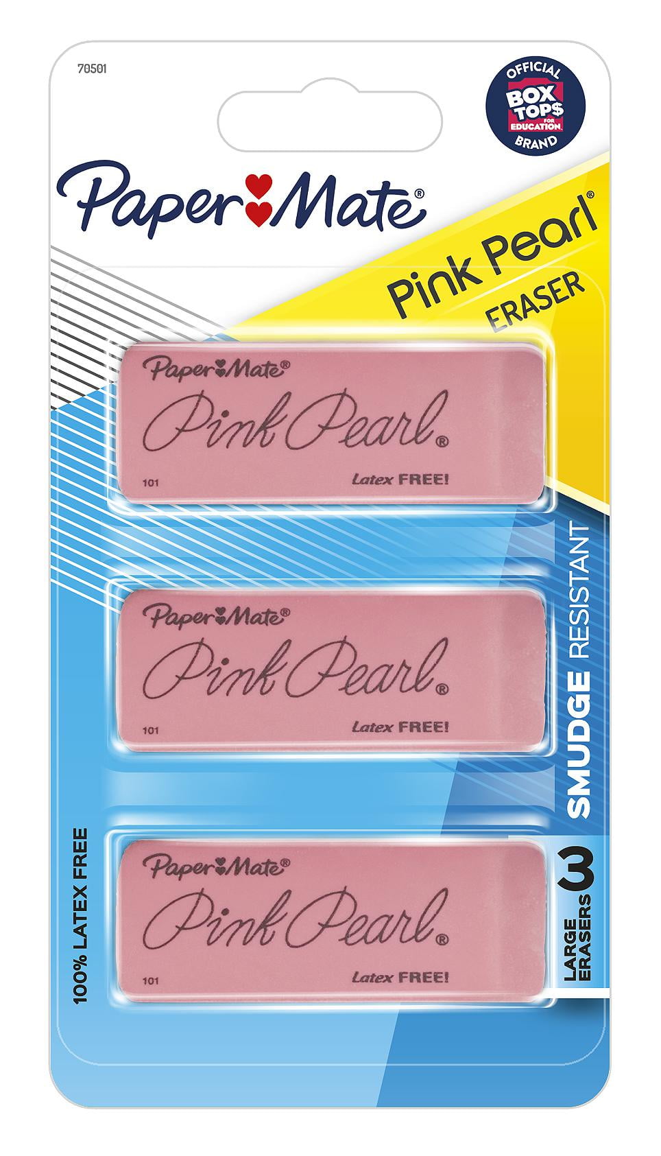 Pink Pearl Eraser, For Pencil Marks, Rectangular Block, Large, Pink, 3 ...