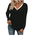 Abtuhar Women Long Sleeve Tops Solid V Neck Golden Border Pull Over ...