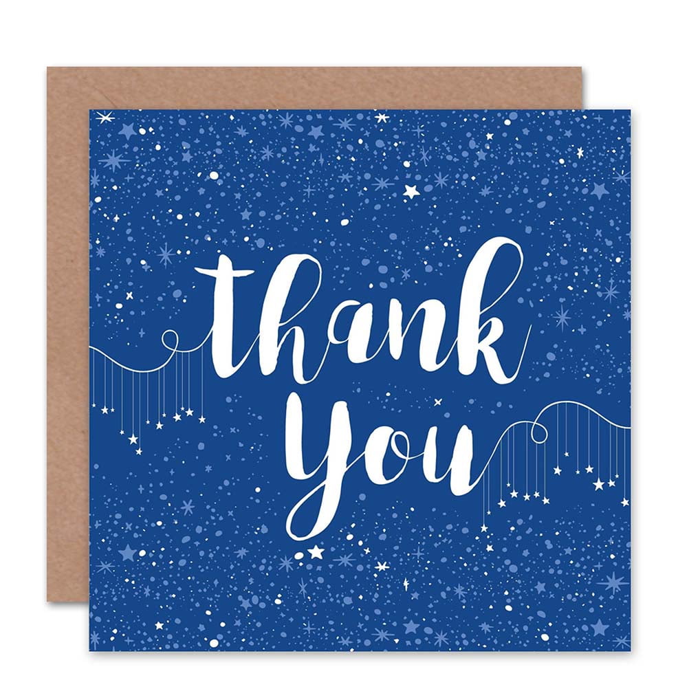 Thank You Stars Pattern Typography Dark Blue Greetings Card Plus ...