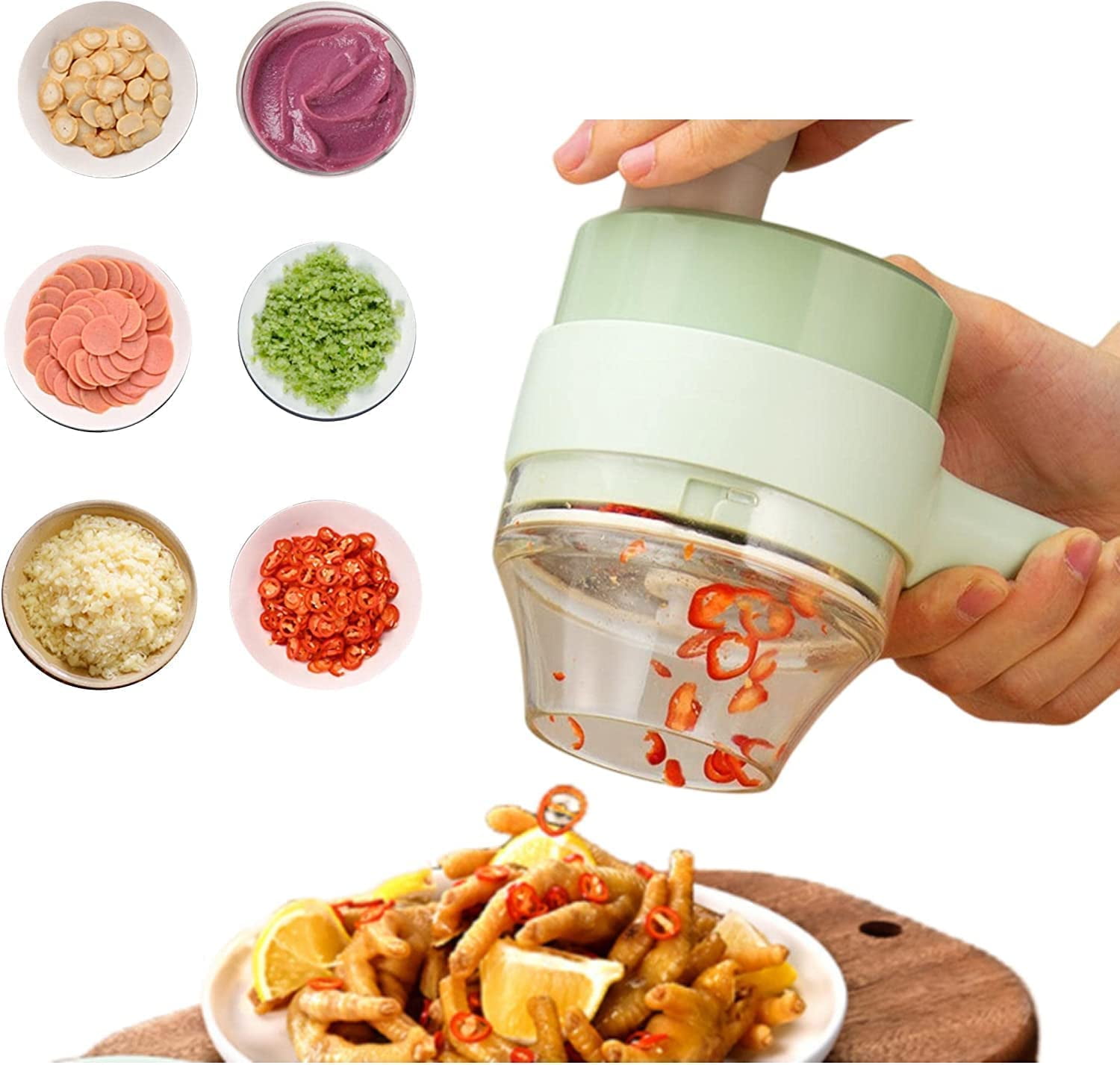 4 in 1 Portable Electric Vegetable Cutter Set,Wireless Food Processor ...