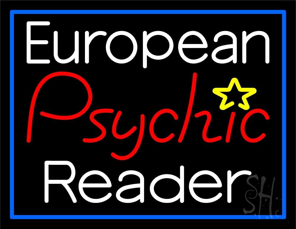 European Psychic Reader With Blue Border LED Neon Sign 15" Tall x 19 ...