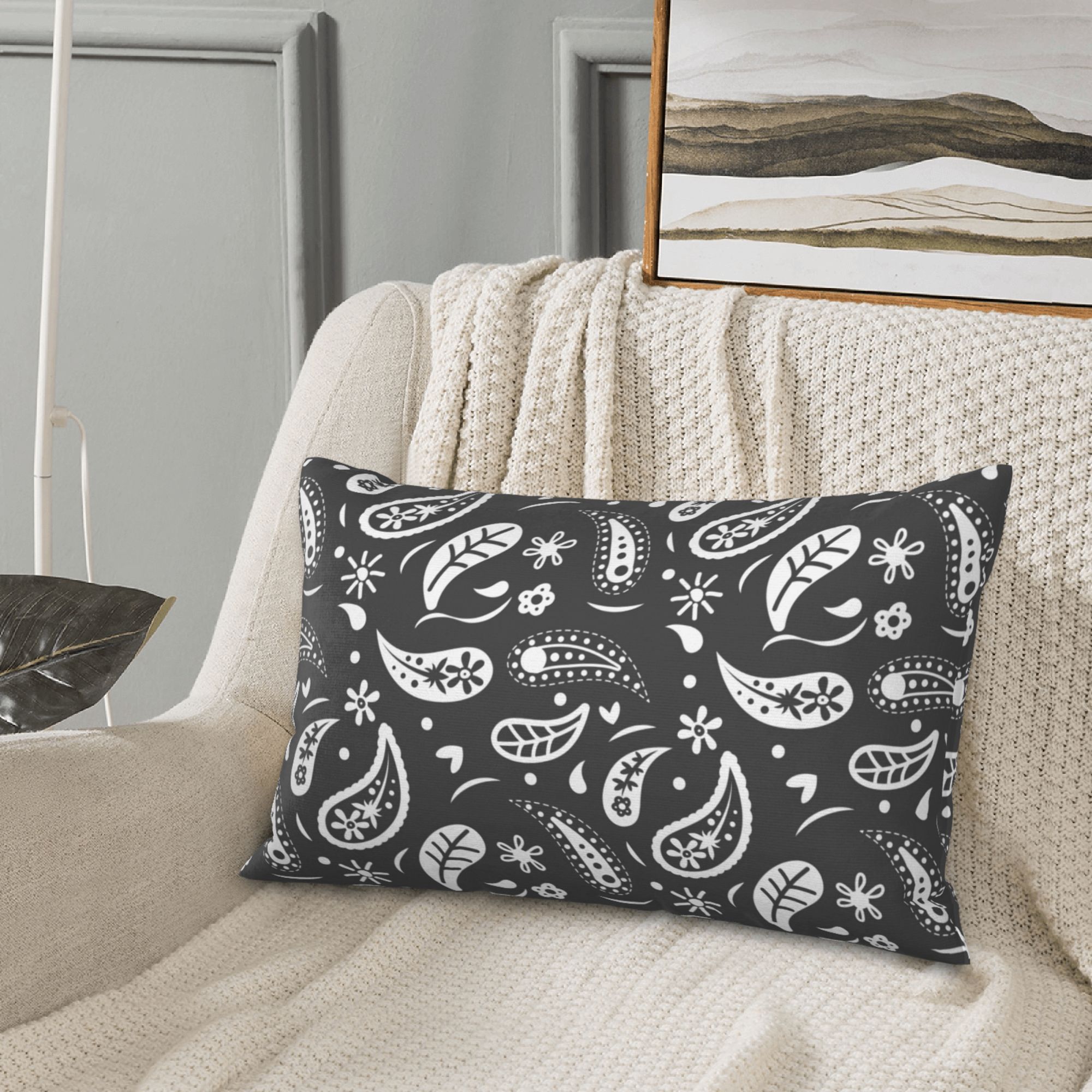 ZNDUO Rectangular Plush Cushion Cover, Paisley Modern Abstraction ...