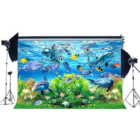 BSDHOME 7x5ft Underwater World Backdrop Aquarium Backdrops Dolphin Fish ...