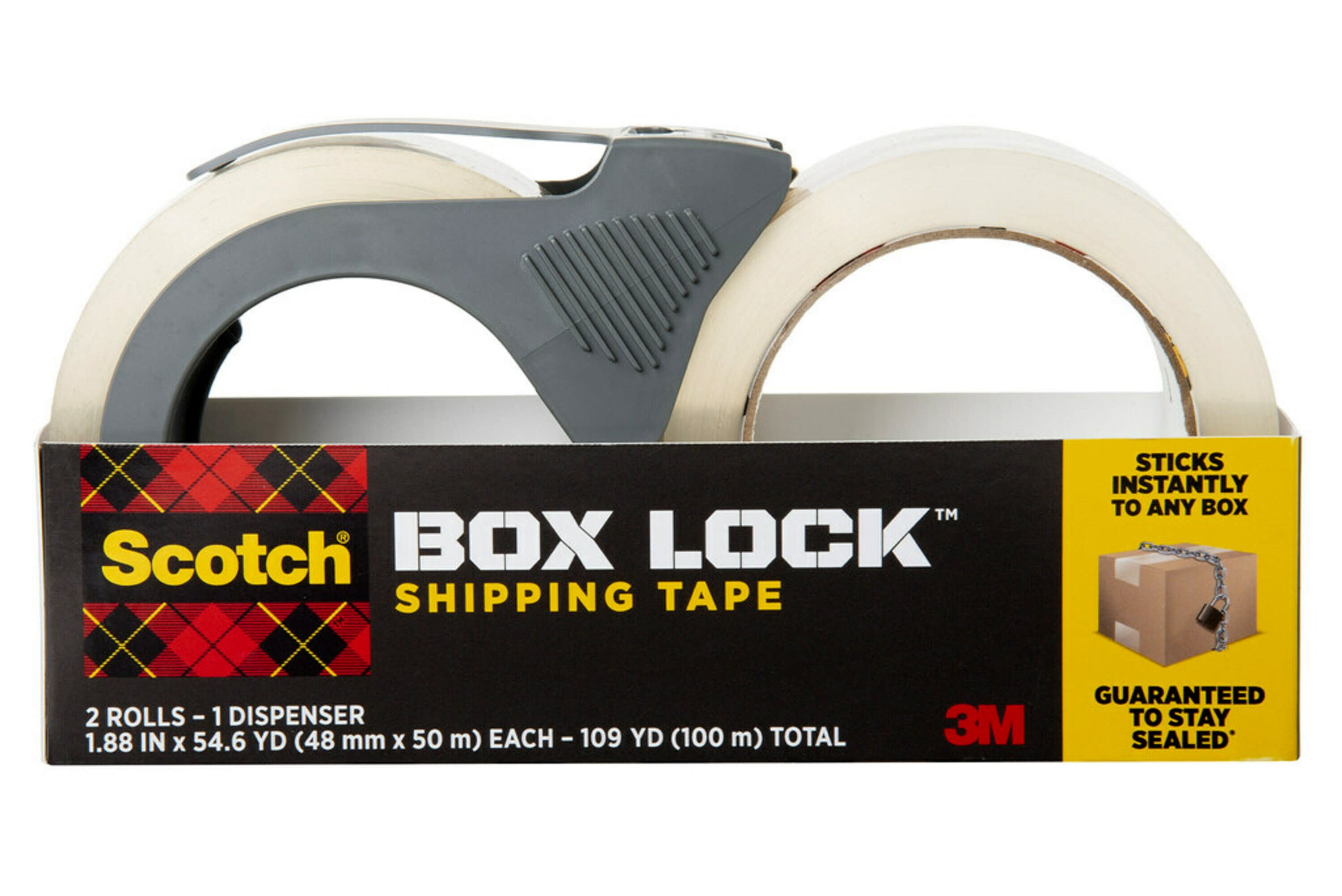 Scotch Box Lock Packaging Tape, 3' Core, Clear, 1.88 in x 54.6 yd, 2 ...