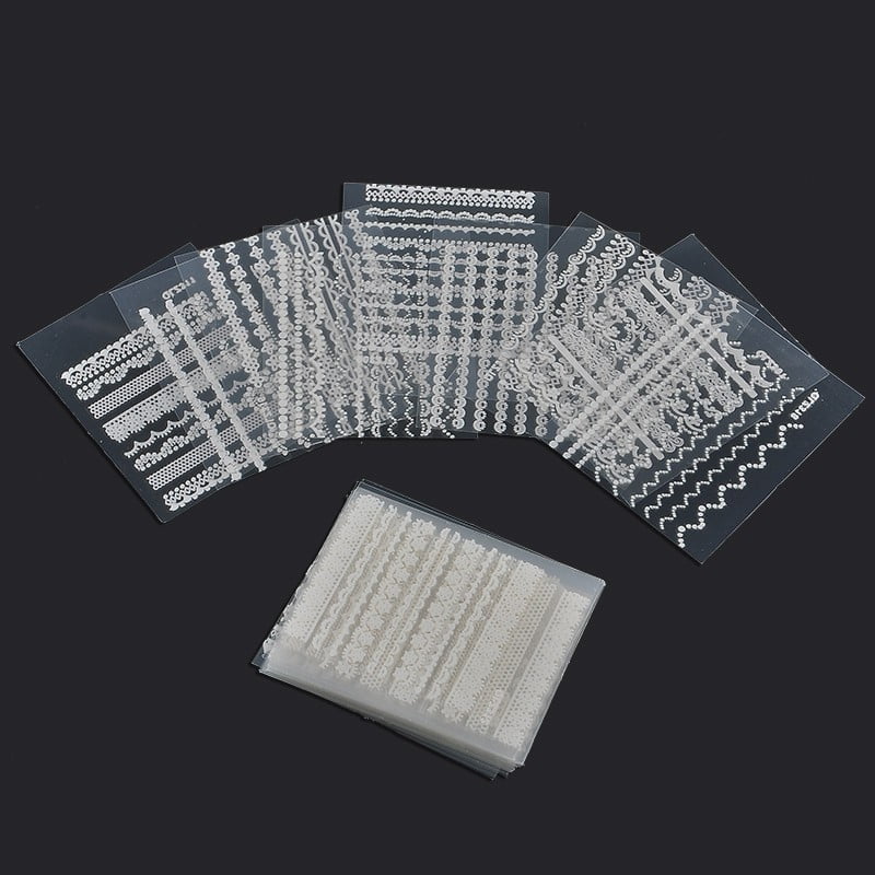 DIY 30 Sheets 3D Lace Nail Art Stickers Black White Tips Decal Manicure ...