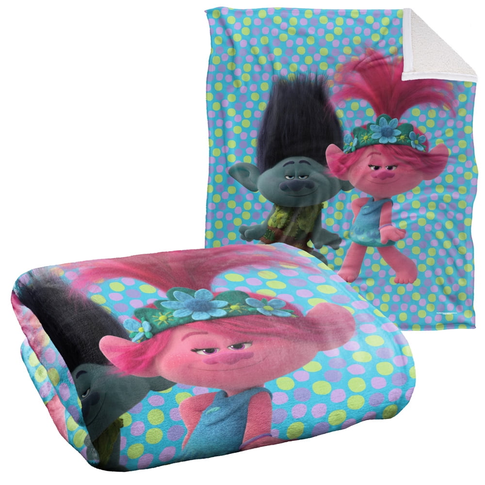 Trolls Blanket, 50"x60", Poppy and Branch Silky Touch Sherpa Back Super ...