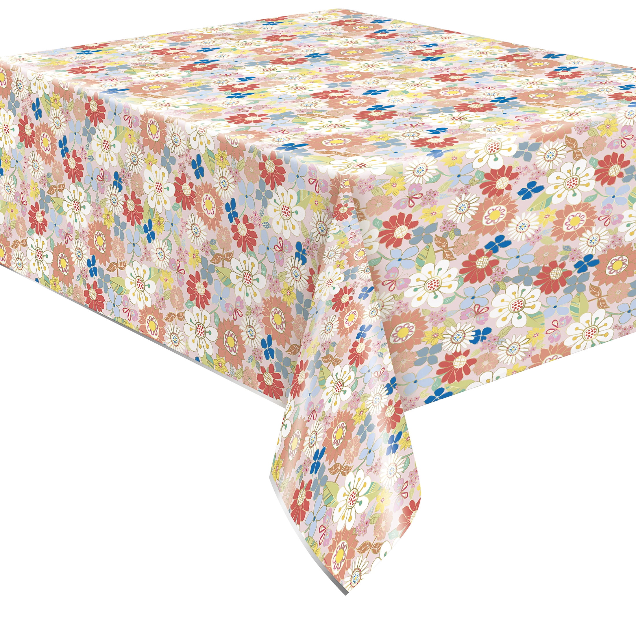 Way to Celebrate! Retro Daisy Foil Party Tablecloth, 84 x 54in ...
