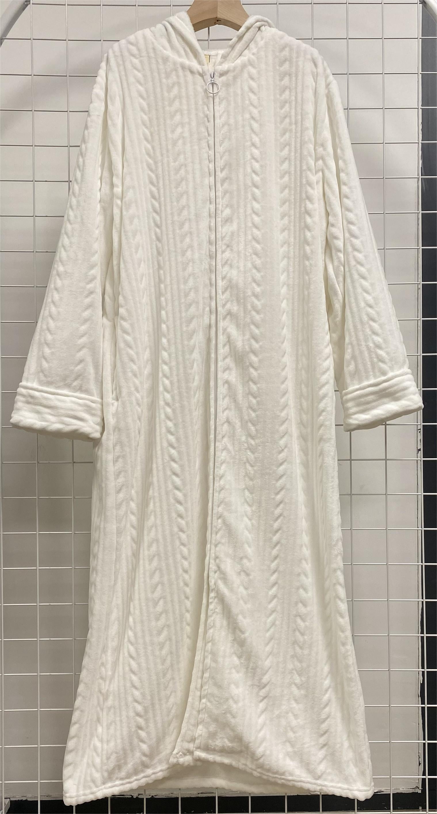 LOFIR Womens Zipper Front Robe, Long Plush Hooded Fleece Soft Bathrobes ...