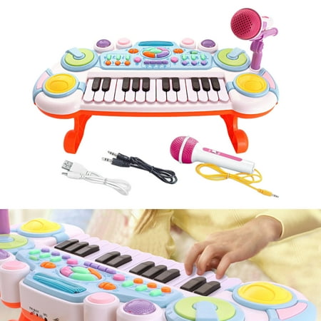 24 Keys Mini Electronic Musical Piano with Microphone Keyboard Piano ...
