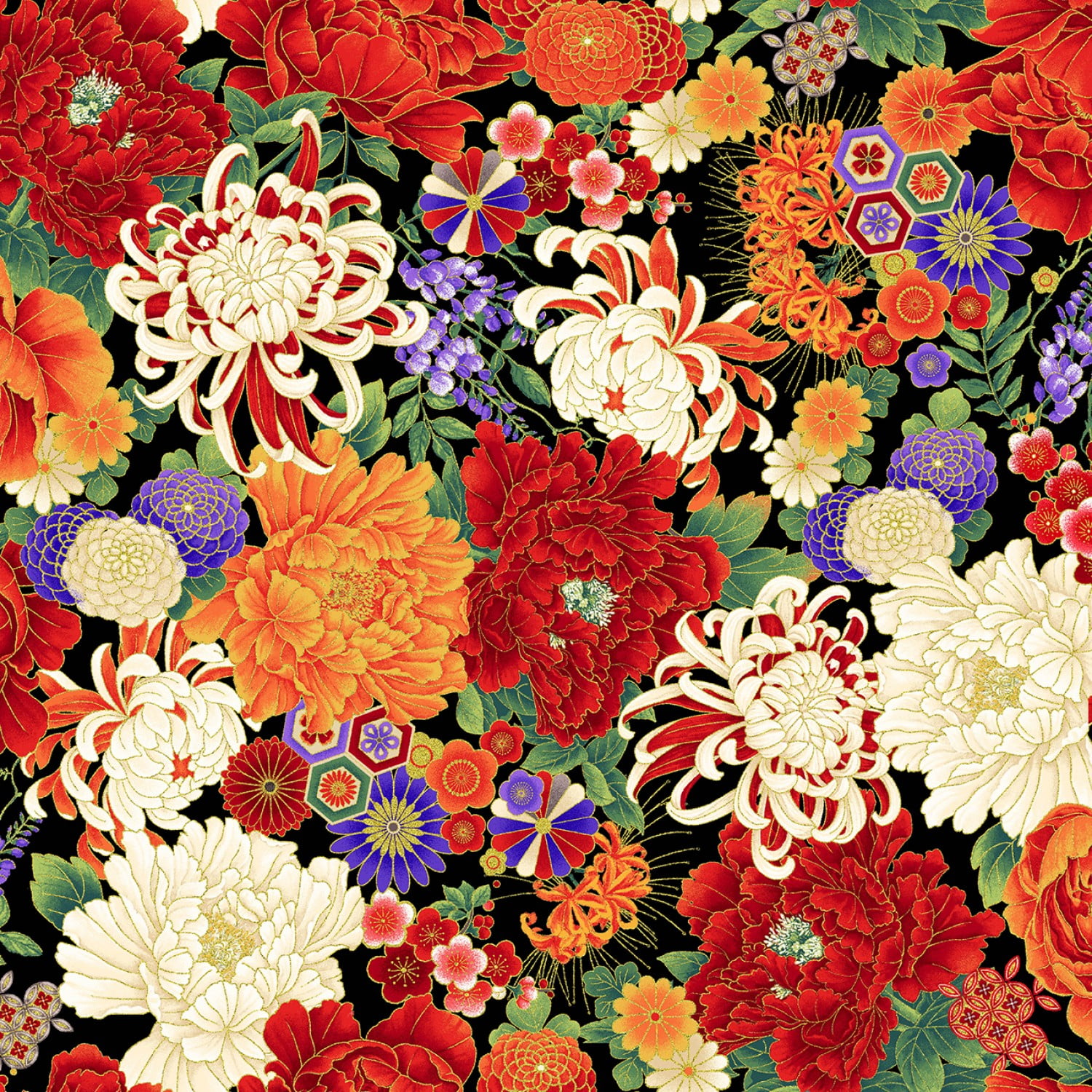 Timeless Treasures Koko-En Florals Medium 100% Cotton Fabric by The ...