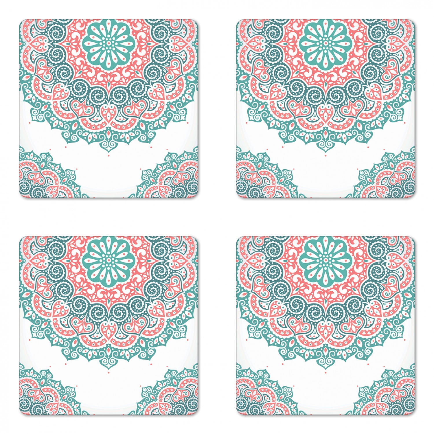 Oriental Coaster Set of 4, Soft Colored Mandala South Culture Inspired ...