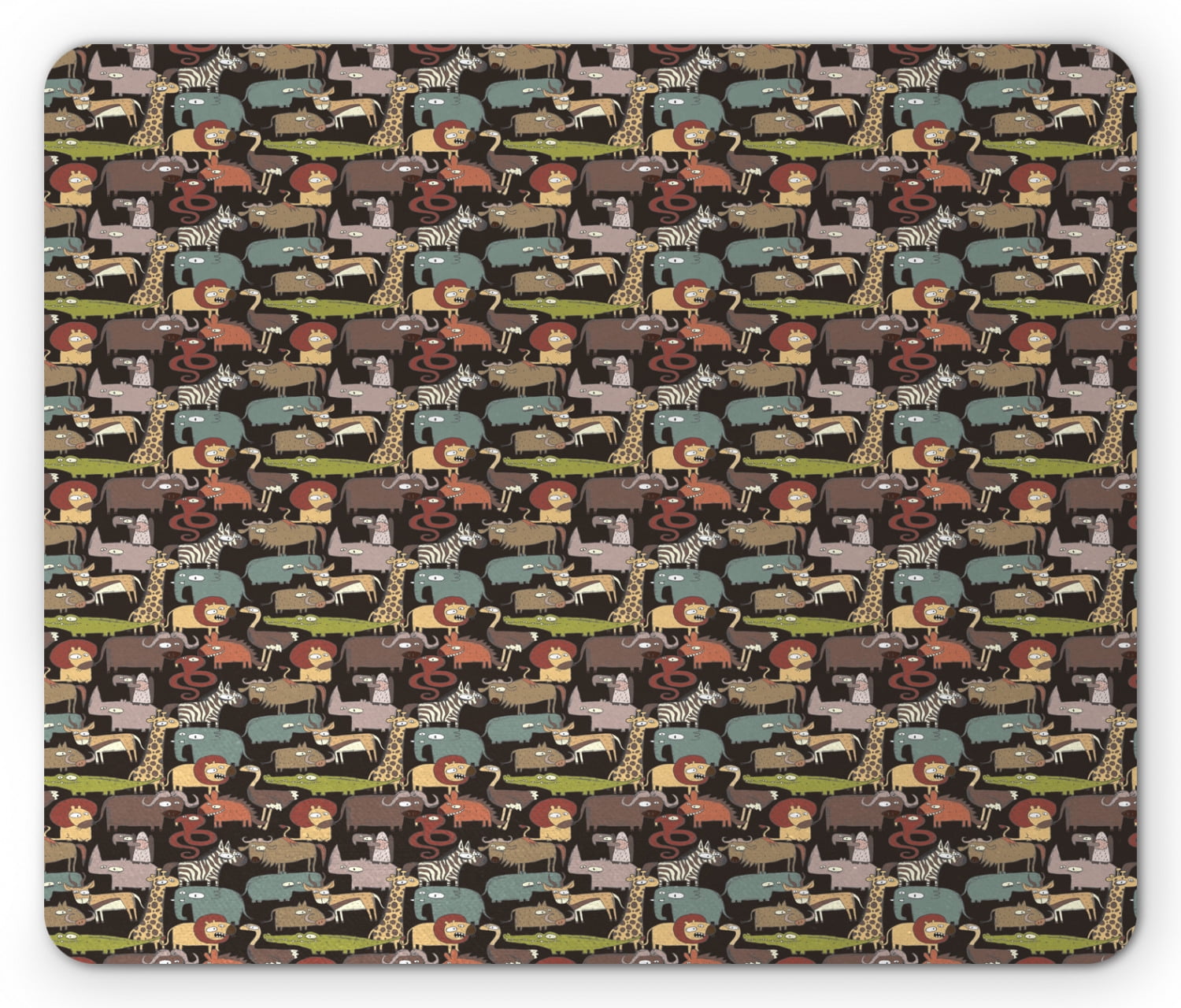 Animal Mouse Pad, Cartoon Style Fauna of Savannah Giraffe Elephant ...