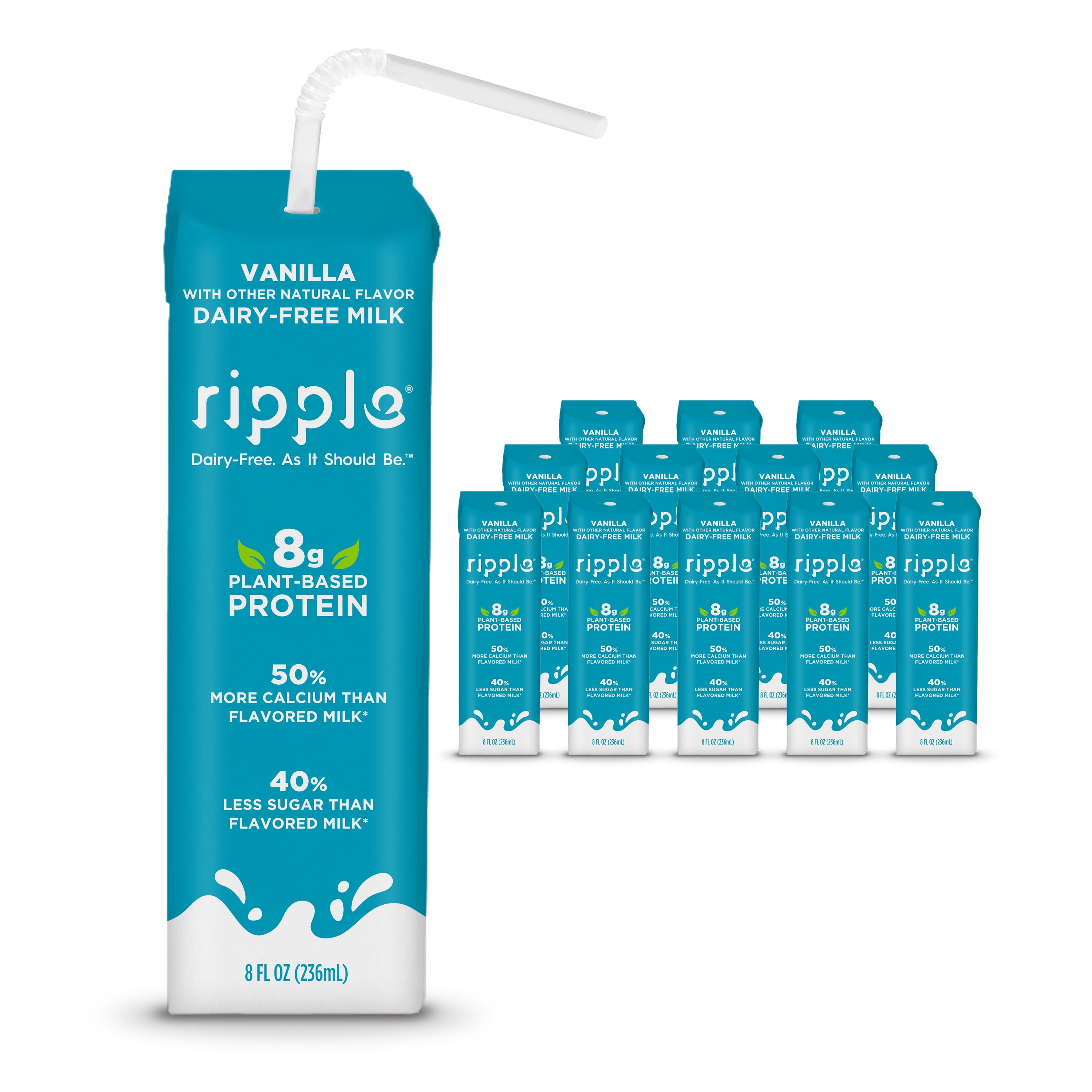 Ripple Vanilla Non-Dairy Milk, Plant-Based, Shelf Stable, 8g Protein, 8 ...