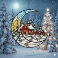 Golden Moon Christmas Village Suncatcher, Stained Glass Look Holiday ...