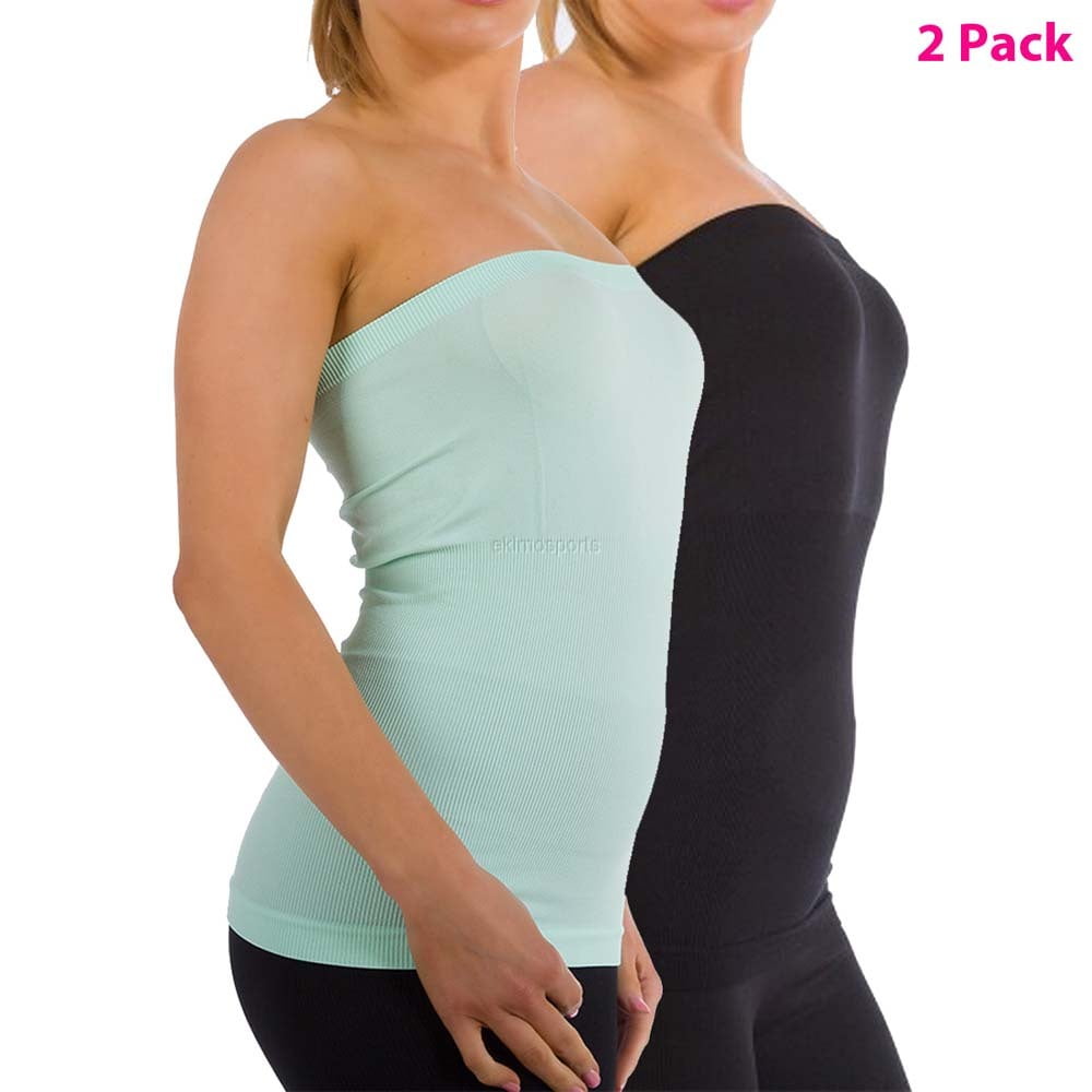 2 Pack Women Sleeveless Strapless Tube Top Long Bandeau Basic Summer