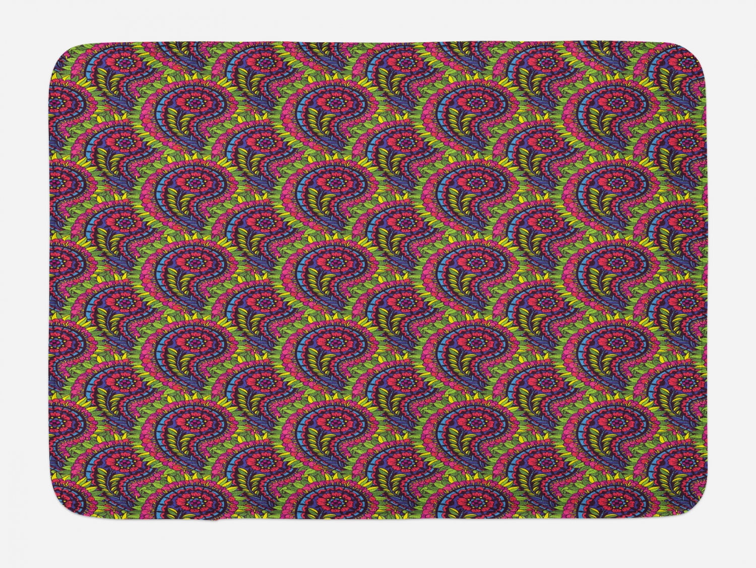 Traditional Bath Mat, Eastern Asian Floral Vibrant Boho Paisley Mandala ...
