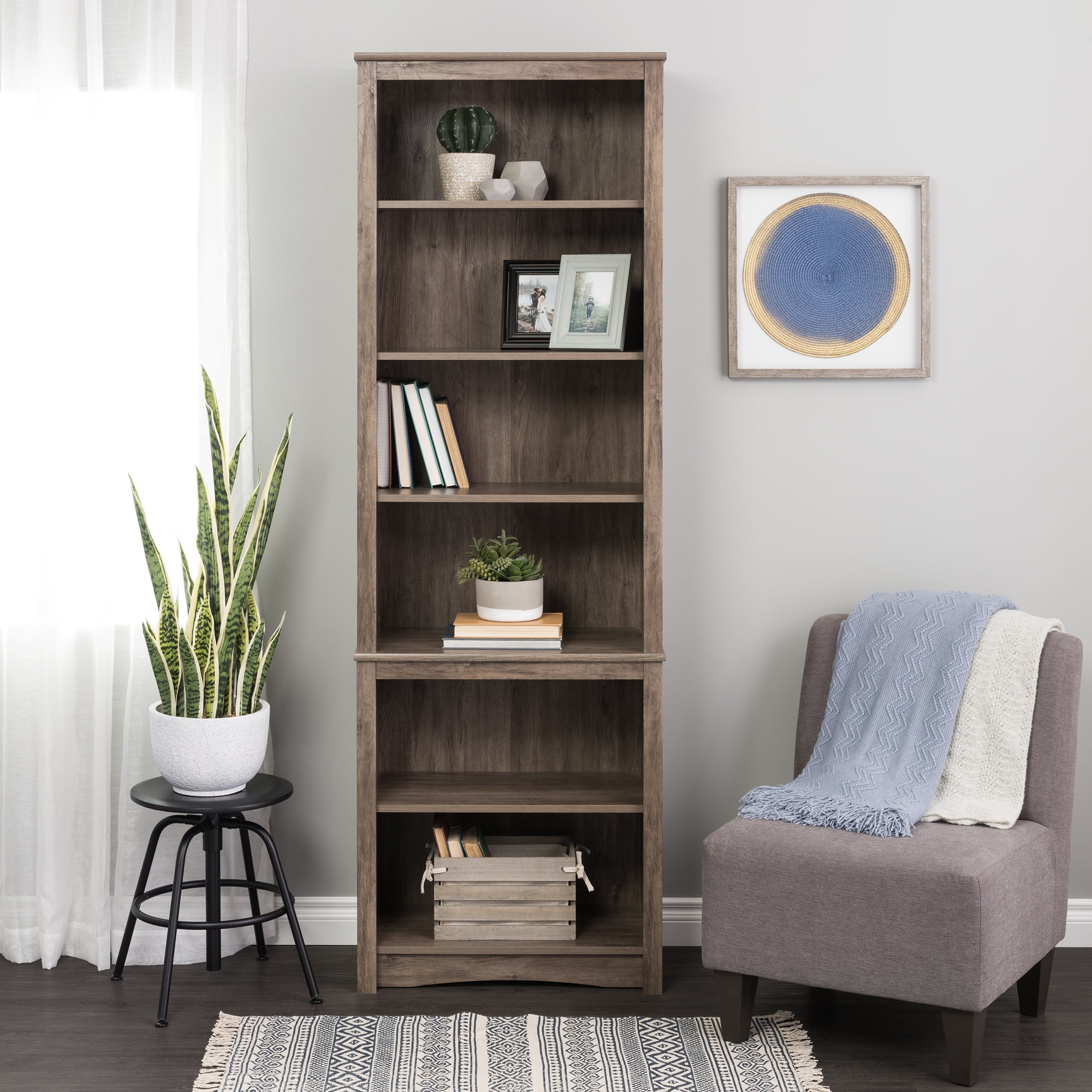 Prepac Tall 6-Shelf Bookcase, Drifted Gray - Walmart.com