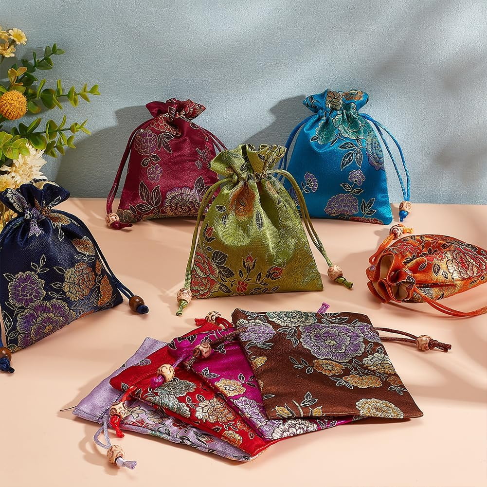 14 Color Silk Brocade Pouches 3x8.6 Inch Drawstring Gift 14 Color Silk Brocade Pouches 3x8.6 Inch Drawstring Gift