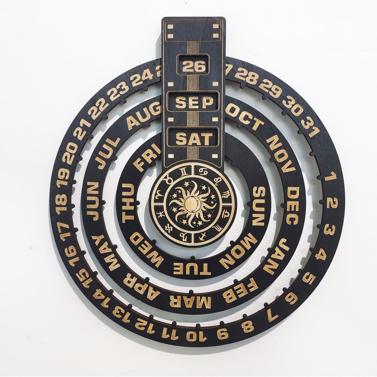 Wood Rustic Circular Wall Mounted Spin Perpetual Calendar, Farmhouse ...