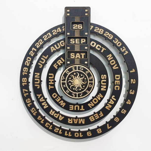 Wood Rustic Circular Wall Mounted Spin Perpetual Calendar, Farmhouse ...
