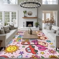 Cartoon Washable Area Rug 5x7 Watercolor Hot Air Balloon Funny Face ...