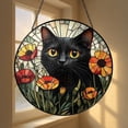Black Cat in Poppies Stained Glass Suncatcher Window Hanging, Floral ...
