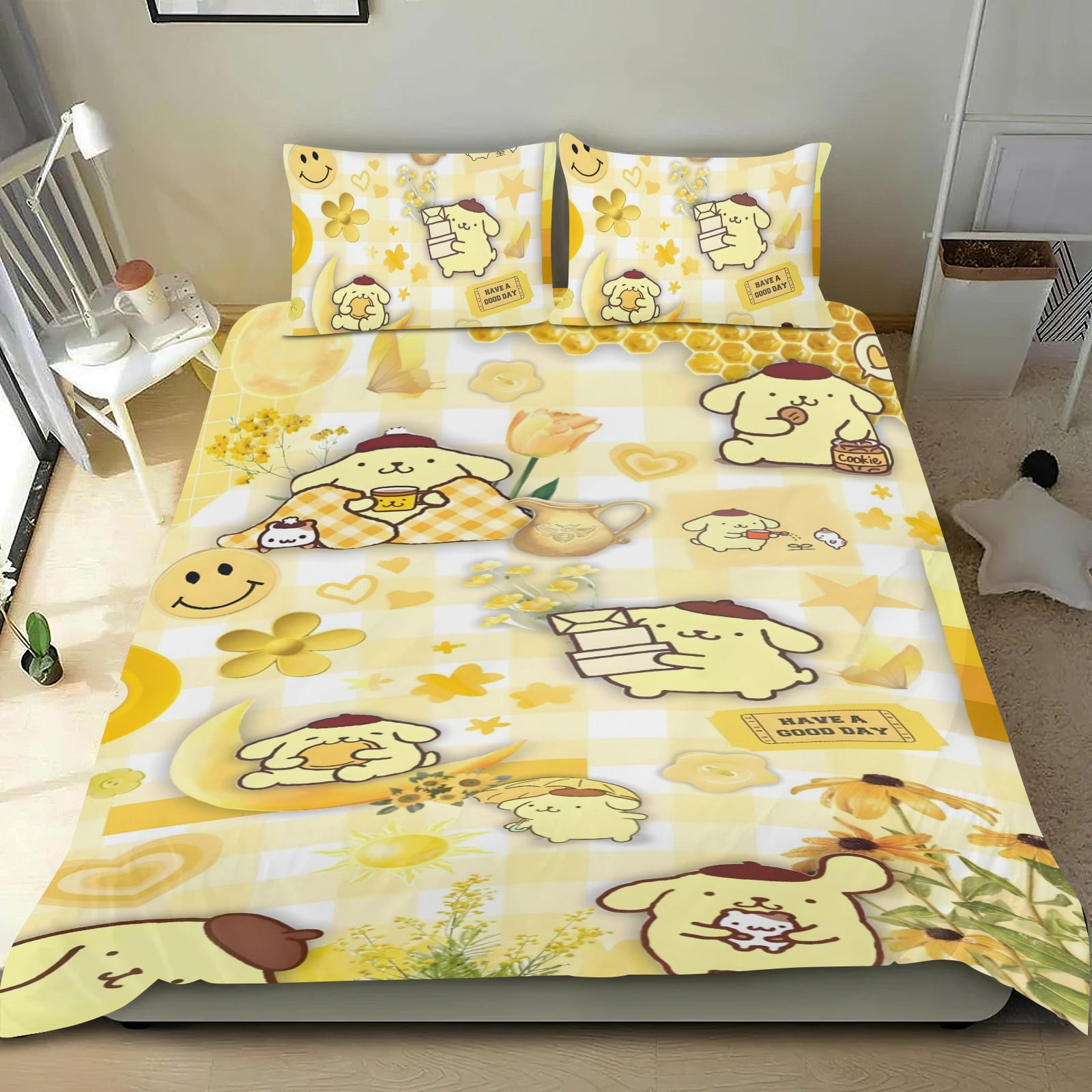 Pompompurin-themed Bed Sheet Set Three Piece Set Comfortable And Skin ...