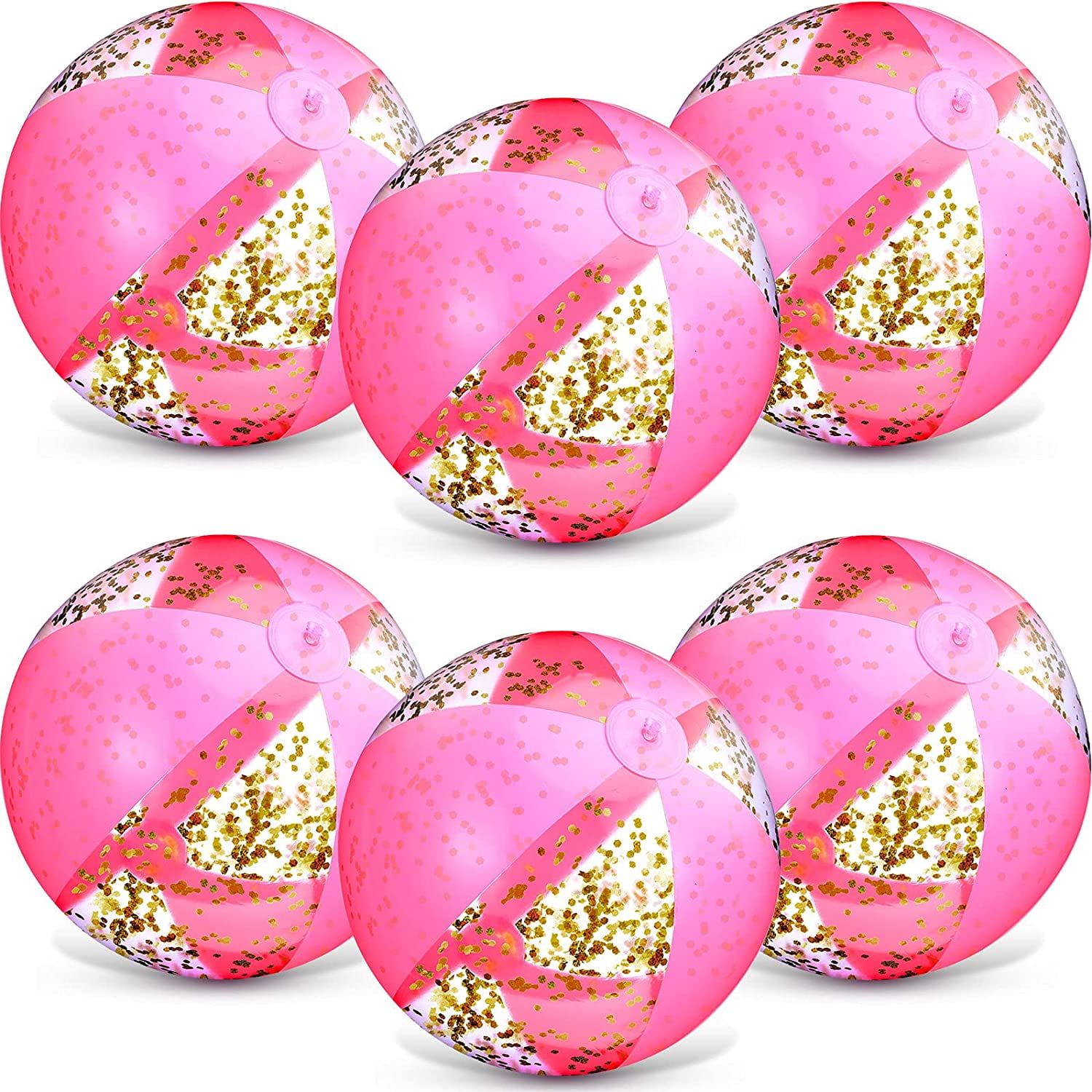 6 Pieces 16 Inches Inflatable Glitter Beach Ball Pink Swimming Pool ...