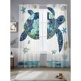 Blue Teal Coastal Turtle Semi Sheer Curtains 108 Inch Length 2 Panels ...