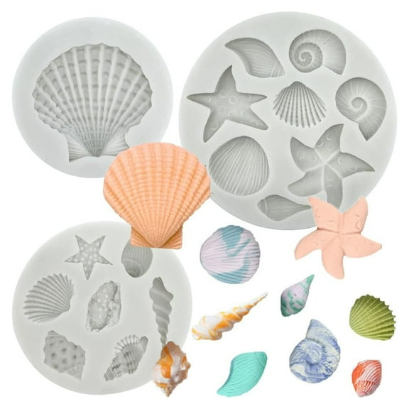 4 PCS Marine Theme Cake Fondant Silicone Mold Seashell Conch Starfish ...