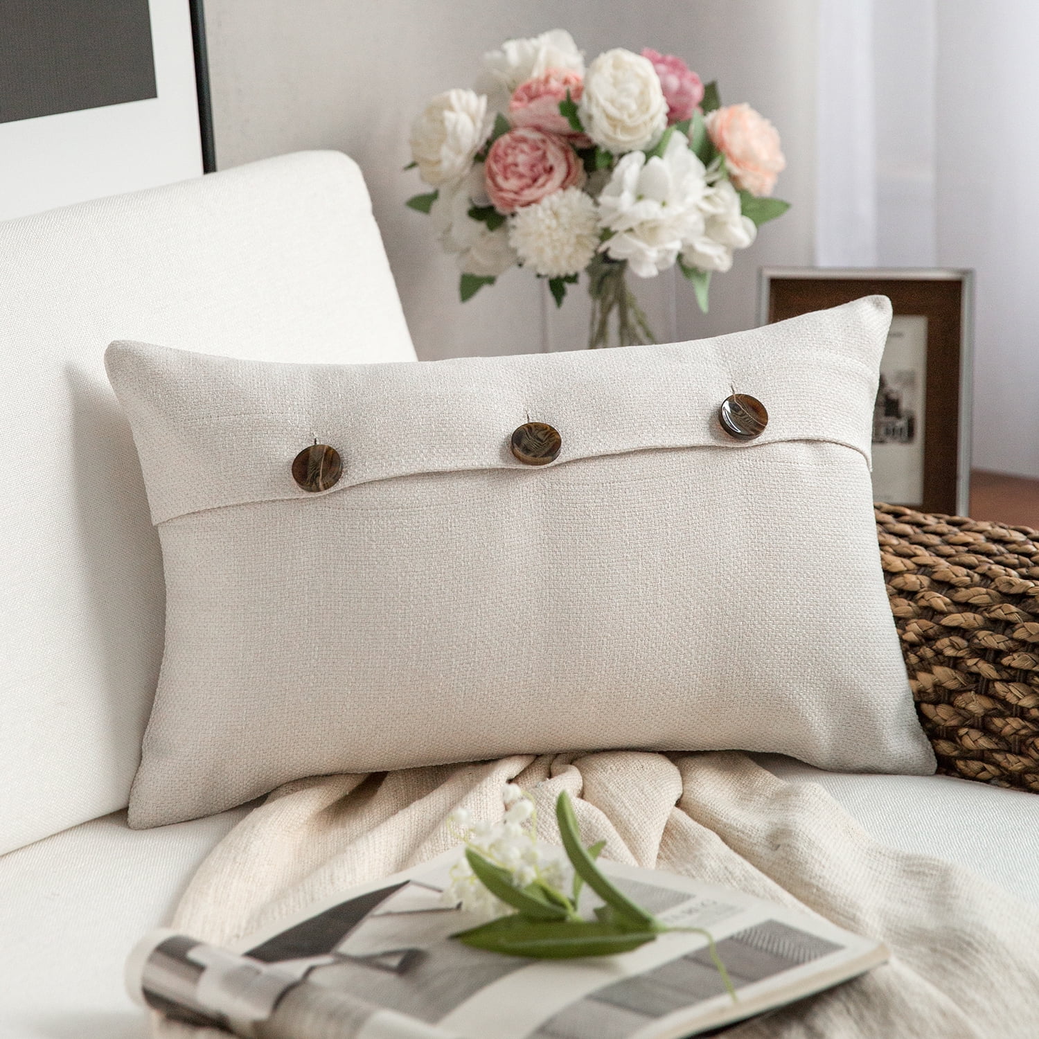 Phantoscope Farmhouse Series Cotton Blend Decorative Throw Pillow with ...