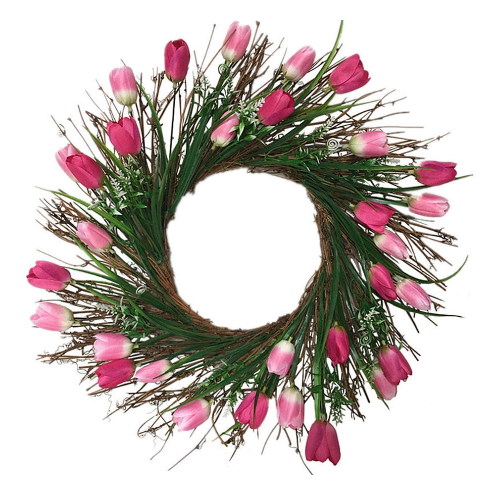 Artificial Pink Tulips Flowers with Greenery for Easter Spring Wreath ...