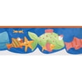 Prepasted Wall Border - Painted Fish Cobalt Blue Kids Wallpaper Border ...