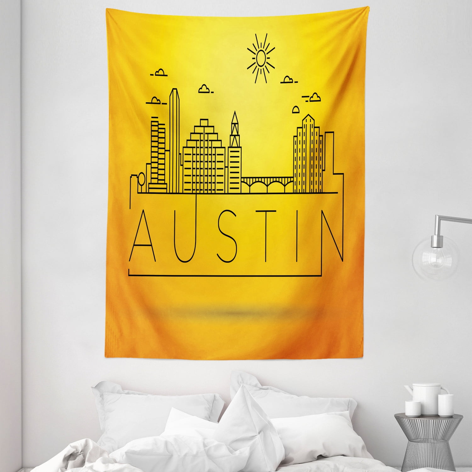 Austin Tapestry, Minimal Texas City Linear Skyline with Typographic ...