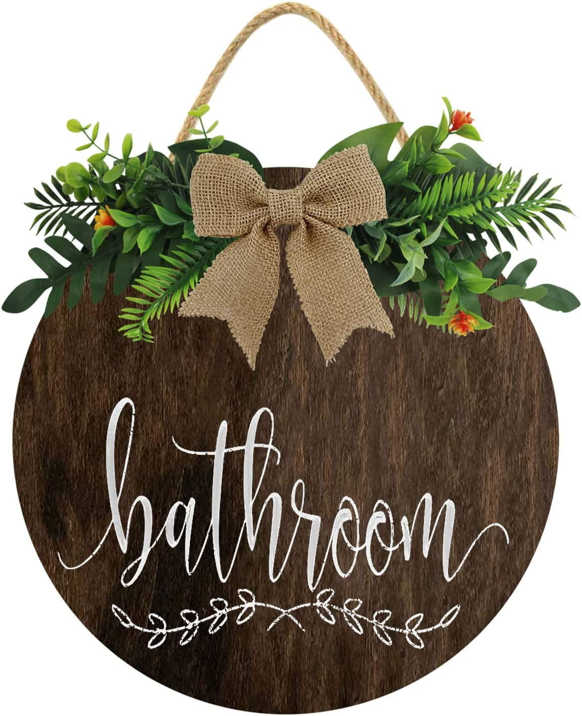 Eveokoki 11" Bathroom Sign,Hanging Wall Art,Rustic Wooden Bathroom Sign ...