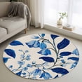 Botanical Navy Blue Round Rug 4ft Washable Circle Entryway Rugs Non ...