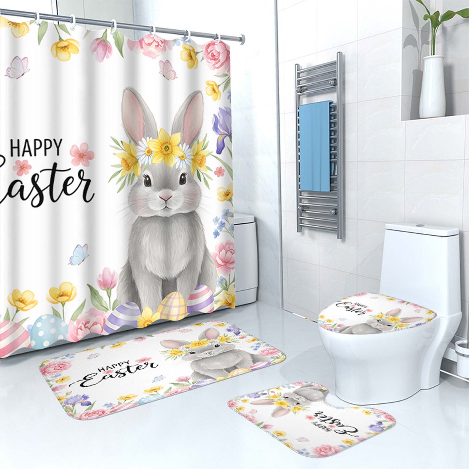 Click here for Tdxkok Easter Bunny Easter Eggs Shower Curtain Flo... prices