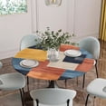 Abstract Stitching Round Fitted Tablecloth Blue White Orange Fluid Wash ...